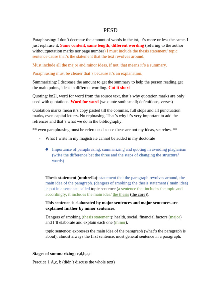 Paraphrasing, Editing, Designing and Summarizing Skills | PDF | Apa ...