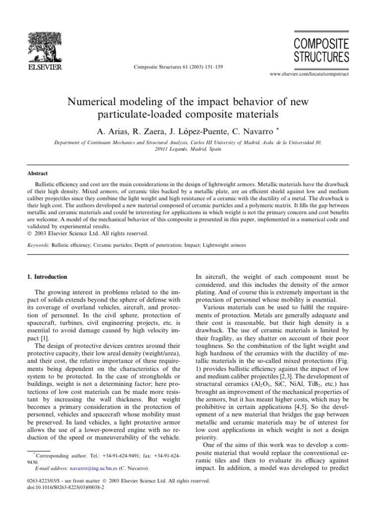 Numerical Modeling of The Impact Behavior of New Particulate Loaded Composite Materials - 2003 ...