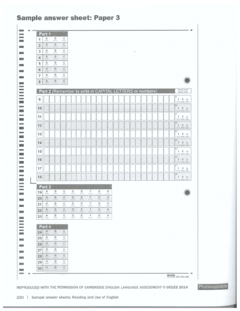 FCE Answer Sheet Listening | PDF