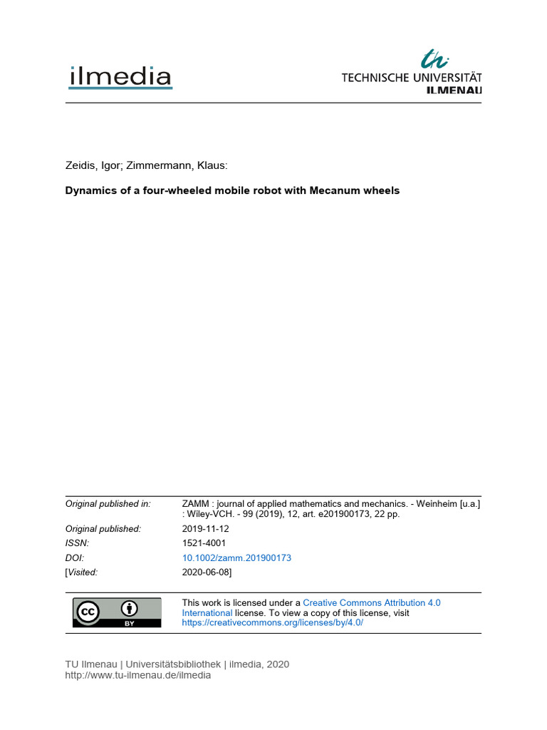 Zeidis, Igor Zimmermann, Klaus:: Dynamics of A Four-Wheeled Mobile Robot With Mecanum Wheels ...