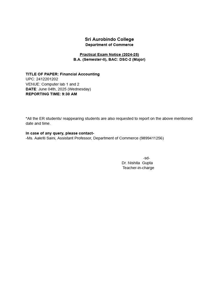 BA Prog Practical Exam Notice Sem 2 | PDF