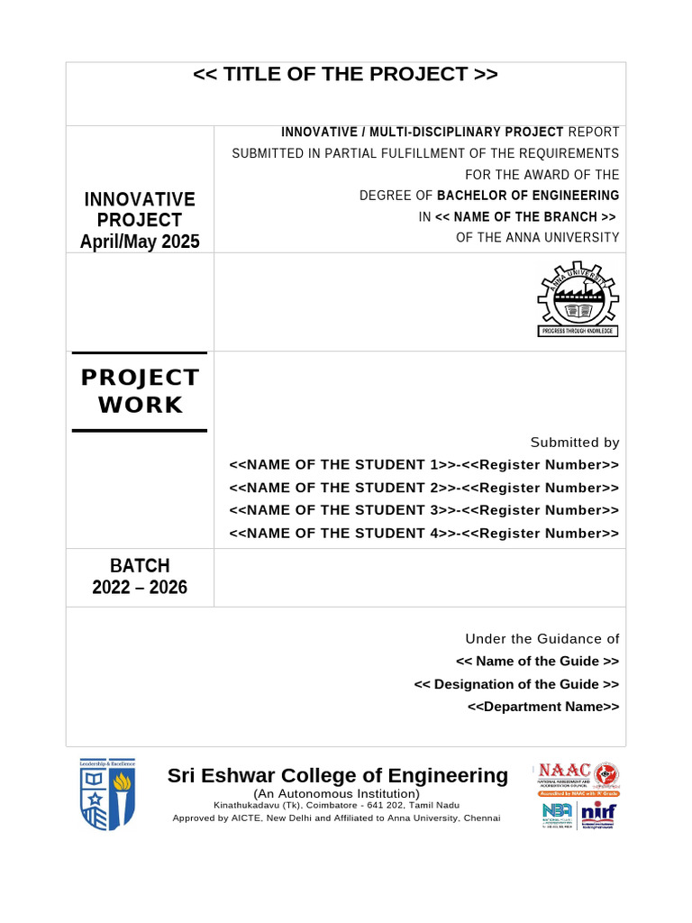 Innovative & Multidisciplinary Project Work - Wrapper and Bonafide Sheet | PDF | Engineering ...