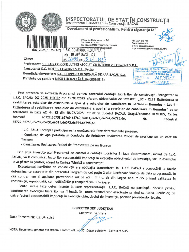 Program de Control Faze Determinante CL11 Lot 1 | PDF