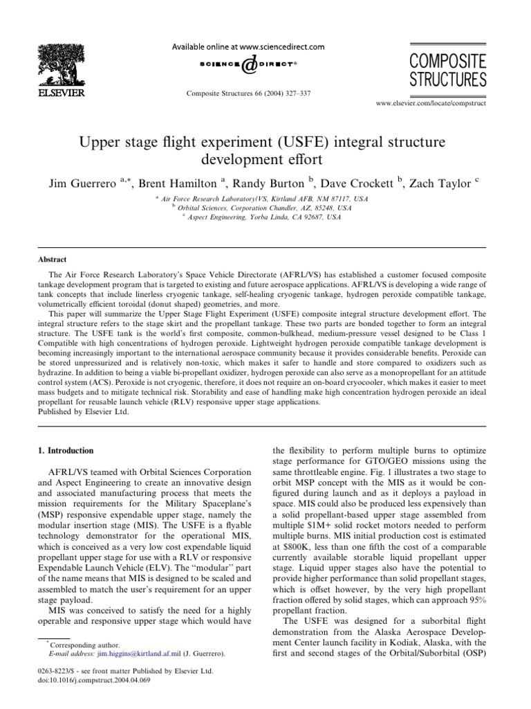 Upper Stage Flight Experiment USFE Integral Structure Development ...
