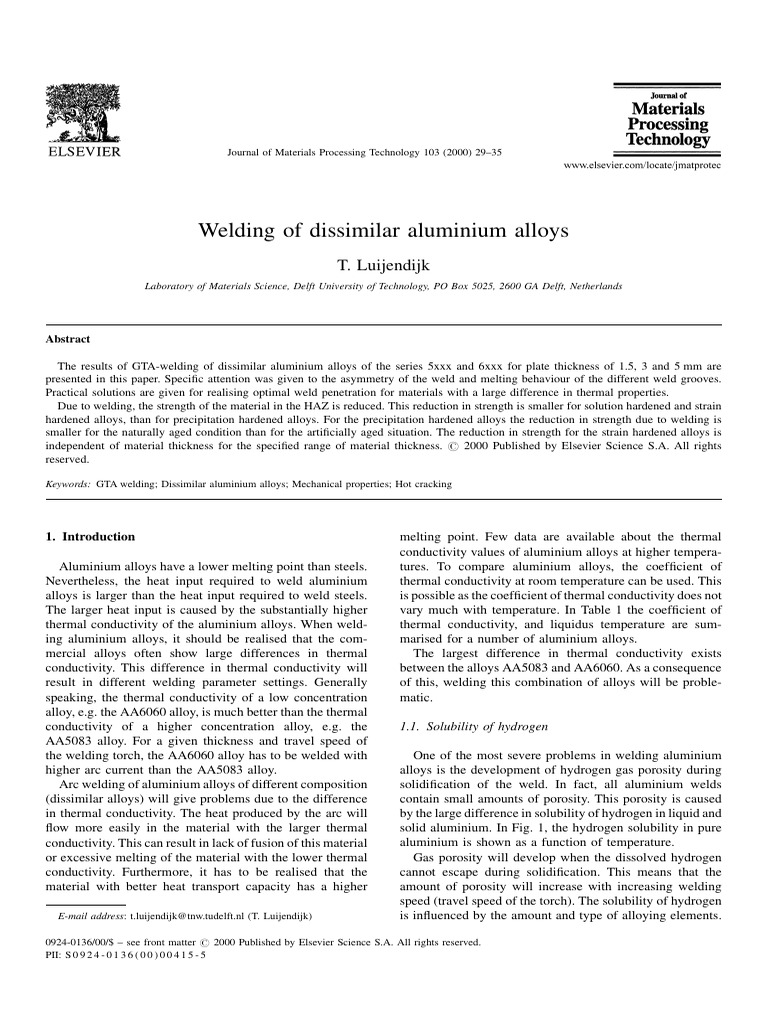 Welding Dissimilar Aluminium Alloys | PDF | Construction | Welding