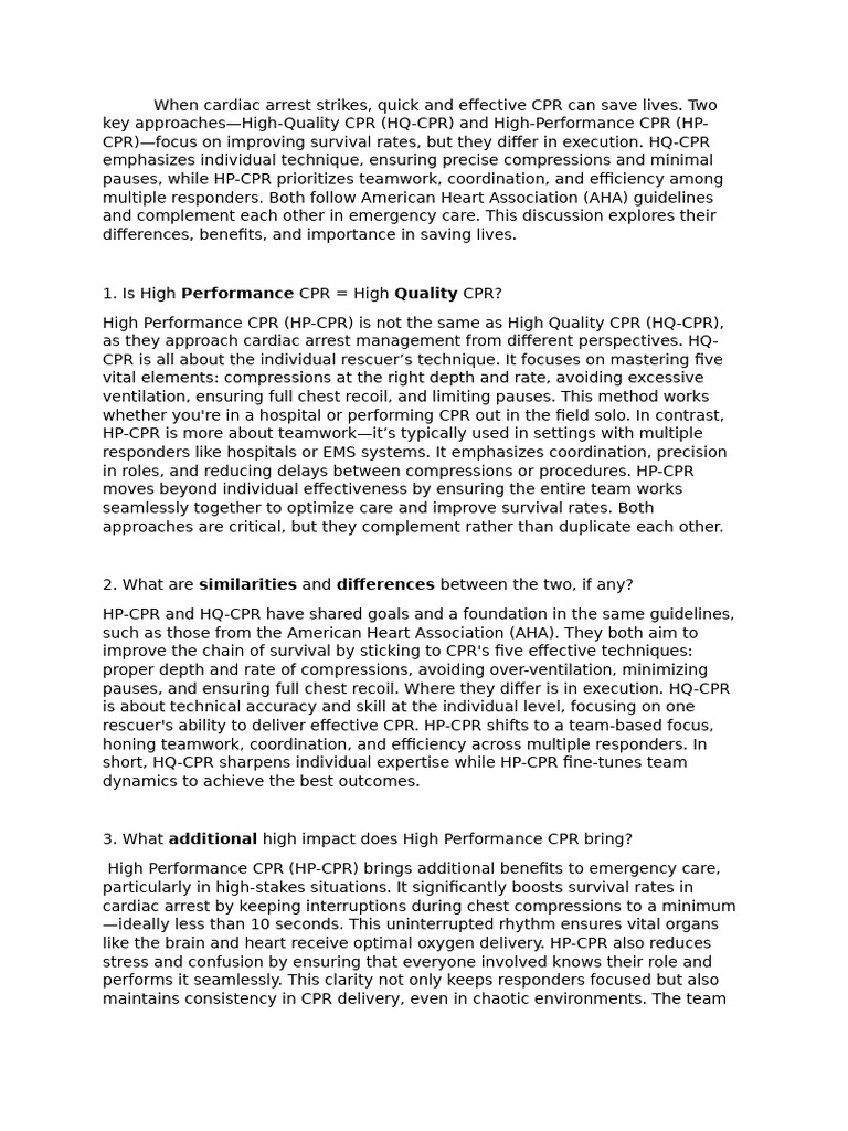 HQ-CPR vs HP-CPR: Key Differences Explained | PDF | Cardiopulmonary ...
