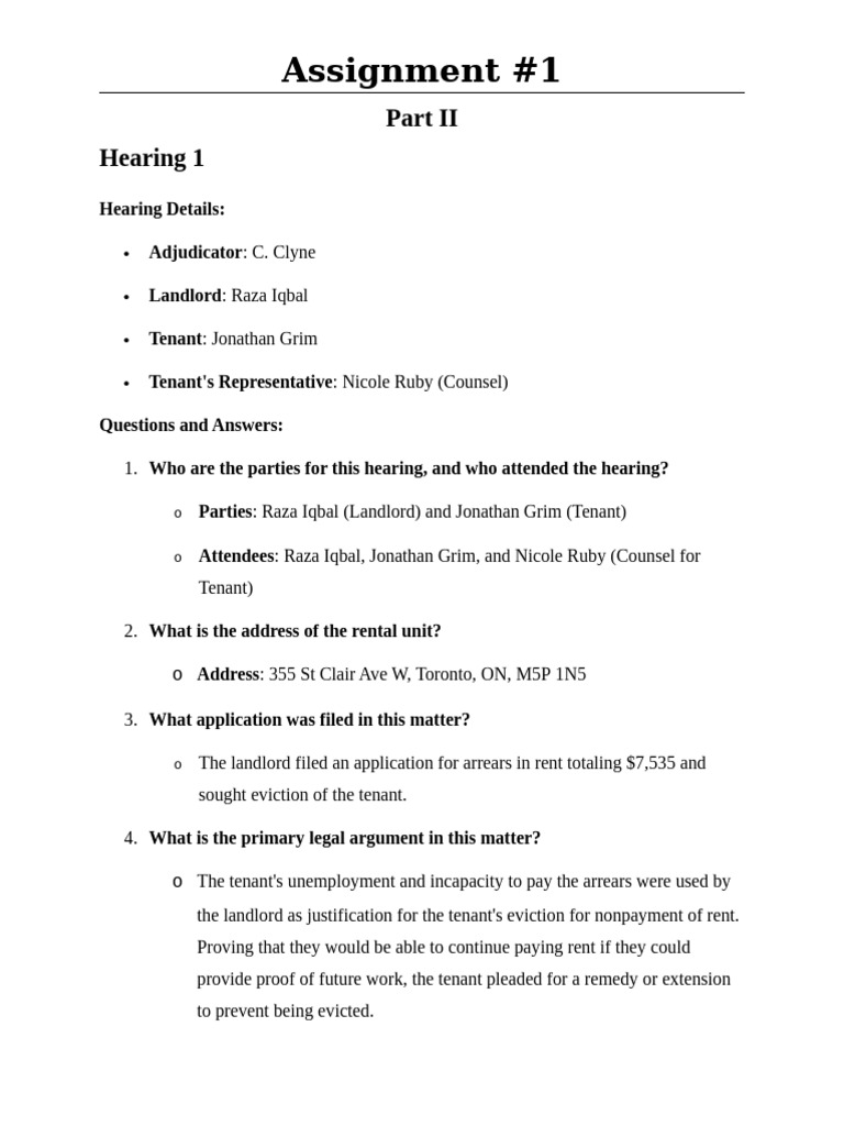 RESIDENTIAL ASSIGNMENT #1 Part 2 | PDF | Landlord | Leasehold Estate