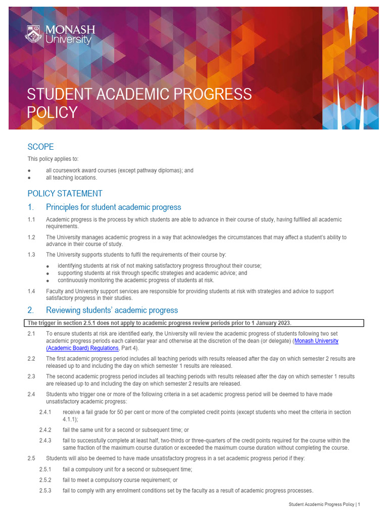 Student Academic Progress Guidelines | PDF | Academic Degree | Policy