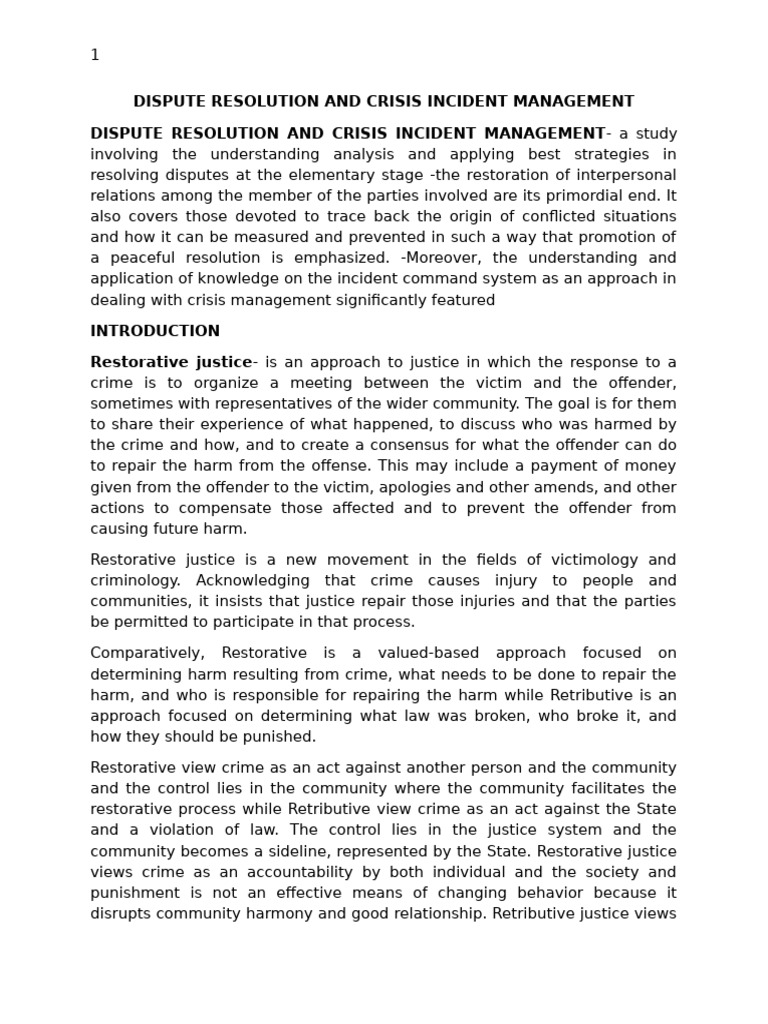 For Discussion Dispute Resolution and Crisis Incident Management | PDF ...