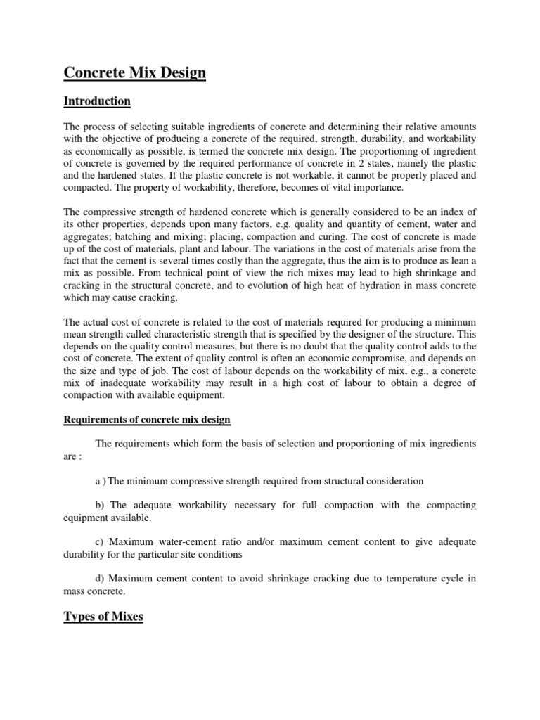 Concrete Mix Design | PDF | Concrete | Structural Engineering