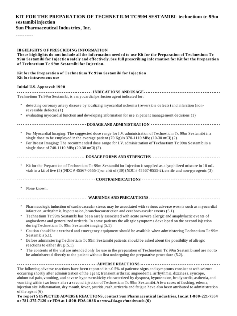 Kit For The Preparation of Technetium Tc99M Sestamibi-Technetium Tc-99M ...