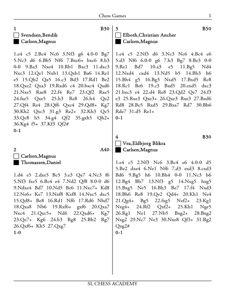 Carlsen Games | PDF | Chess Openings | Chess Theory