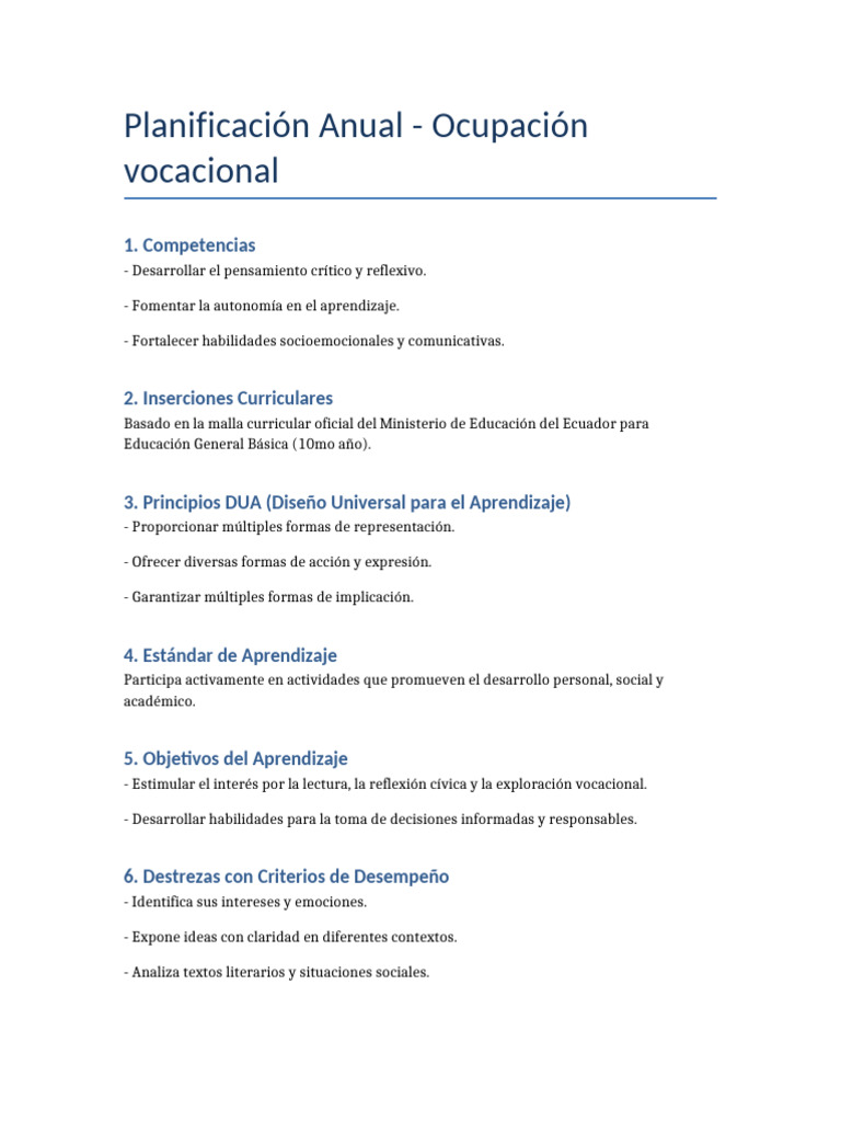 Planificación Ocupación Vocacional | PDF | Aprendizaje | Ciencia cognitiva