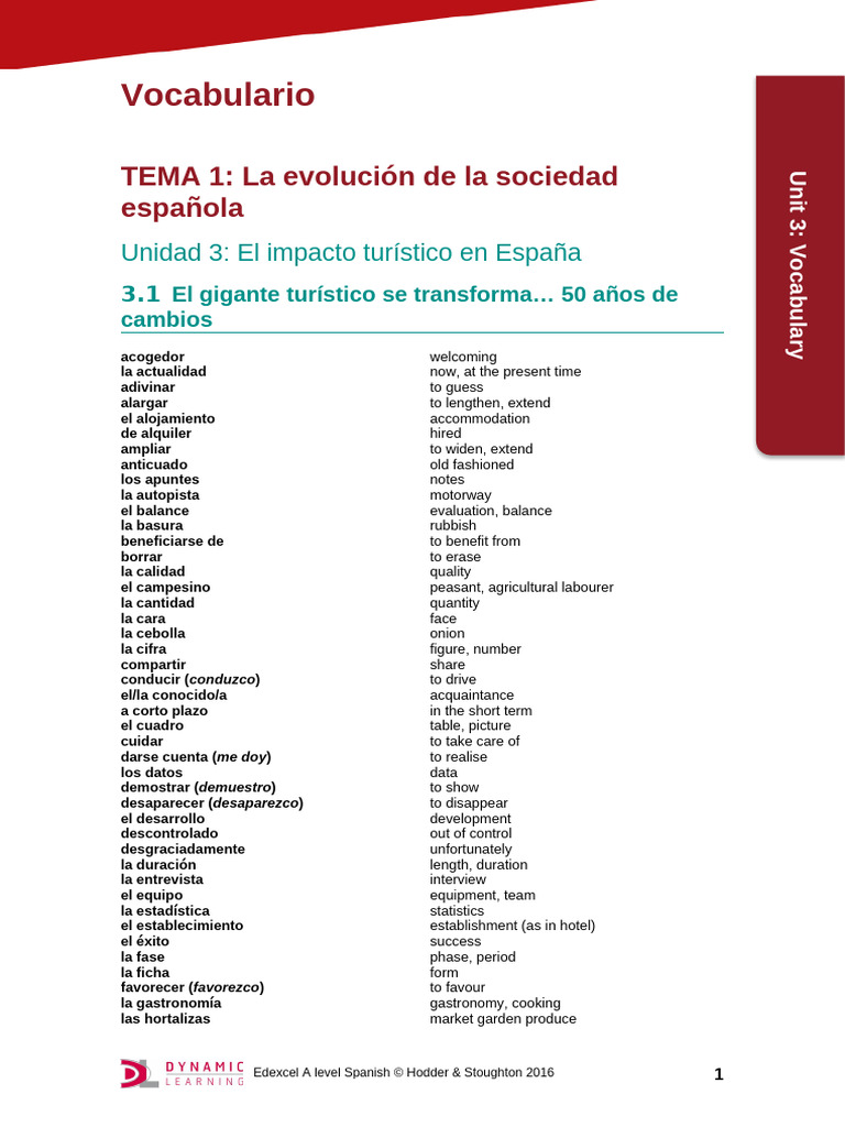 U3 Vocabulary lists | PDF | Turismo | Transporte
