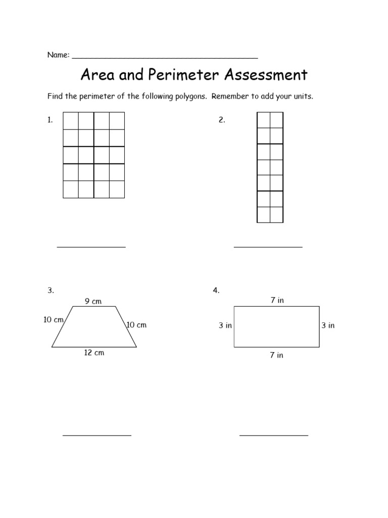 Area and Perimeter Assessment: Name | PDF