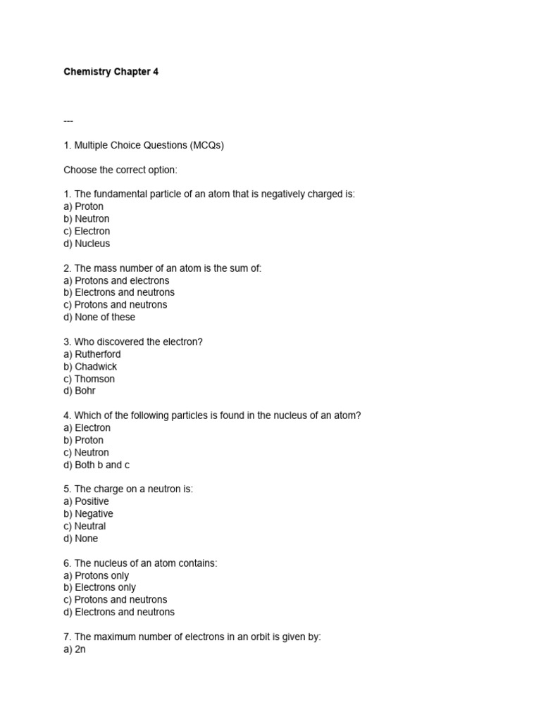 Chemistry Chapter 4 | PDF | Atoms | Proton