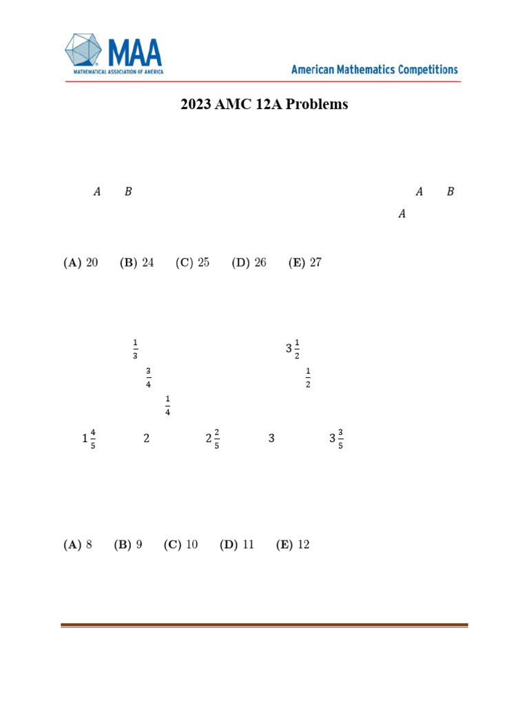 2023 Amc 12a Problems and Answers 1 | PDF | Circle | Elementary Mathematics