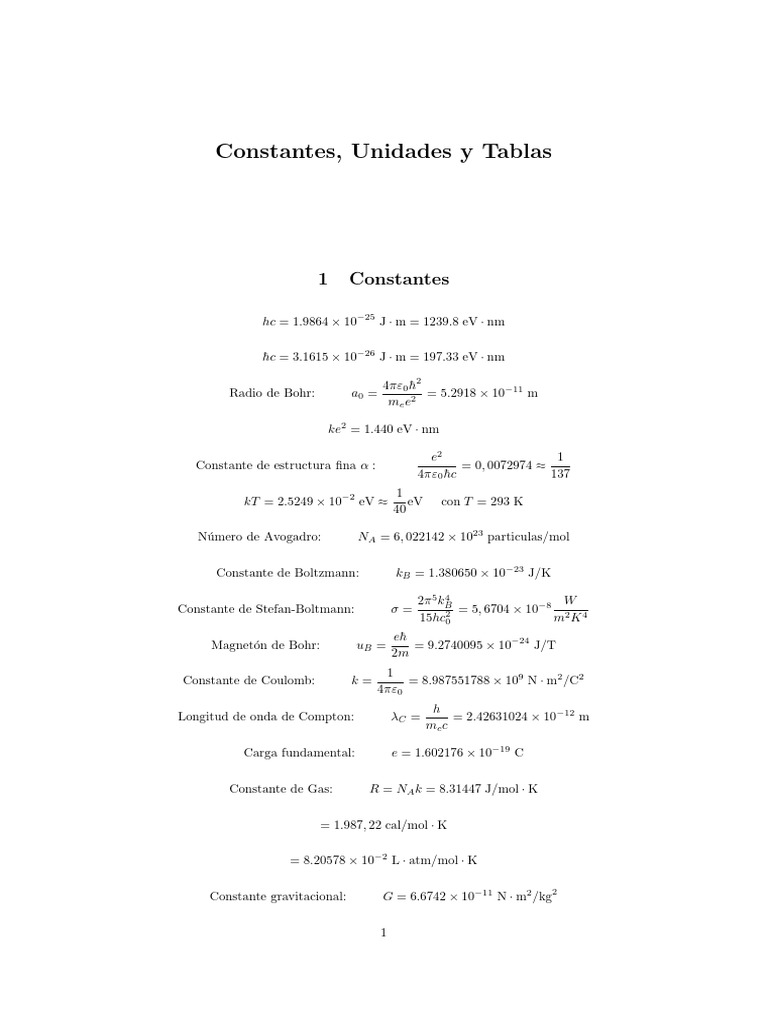Constantes Unidades y Tablas (MODERNA) | PDF | Electronvoltio | Kilogramo
