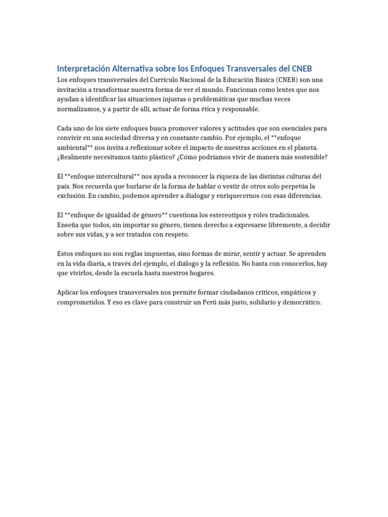 Interpretacion Alternativa Enfoques CNEB | PDF