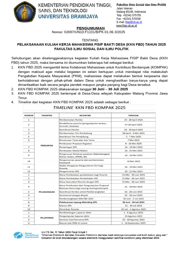 Pengumuman KKN FBD Kompak 2025 | PDF