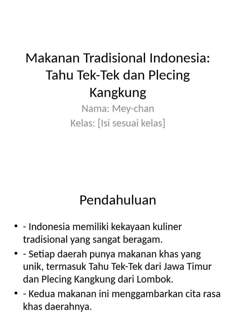Tahu Tek-Tek dan Plecing Kangkung: Kuliner Nusantara | PDF