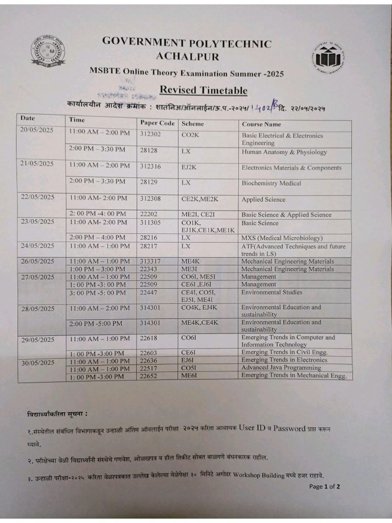 ME revised timetable | PDF