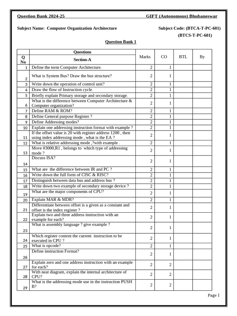Computer Organization Architecture Question Bank 1 | PDF | Theory Of Computation | Mathematics
