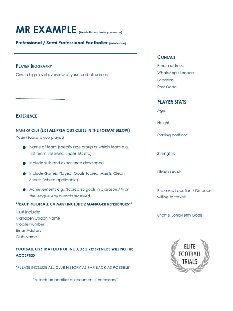 Football CV Template - 2024 | PDF