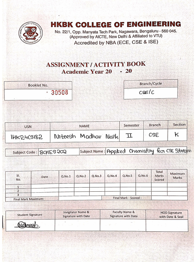 Chemistry Assignment 2 | PDF