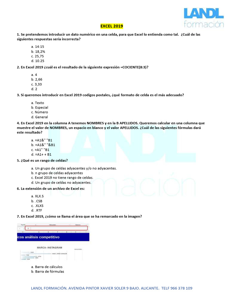 Test 1 Excel 2019 Land | PDF | Hoja de cálculo | Microsoft Excel