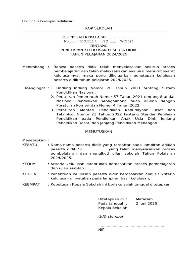 Contoh SKL SD - 2025 | PDF