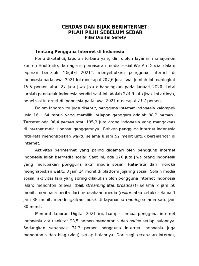 Materi 16 - Cerdas Dan Bijak Berinternet-Pilah Pilih Sebelum Sebar | PDF