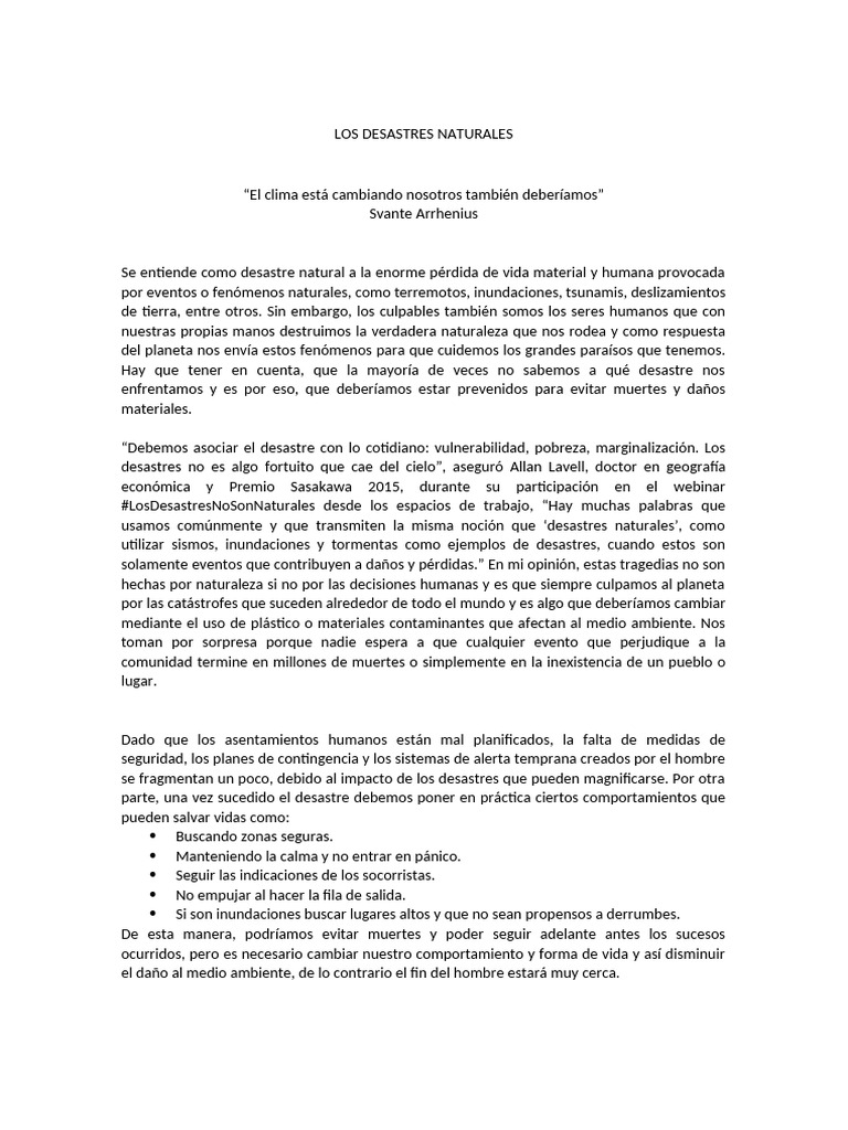 Los Desastres Naturales | PDF | Desastres naturales | Entorno natural