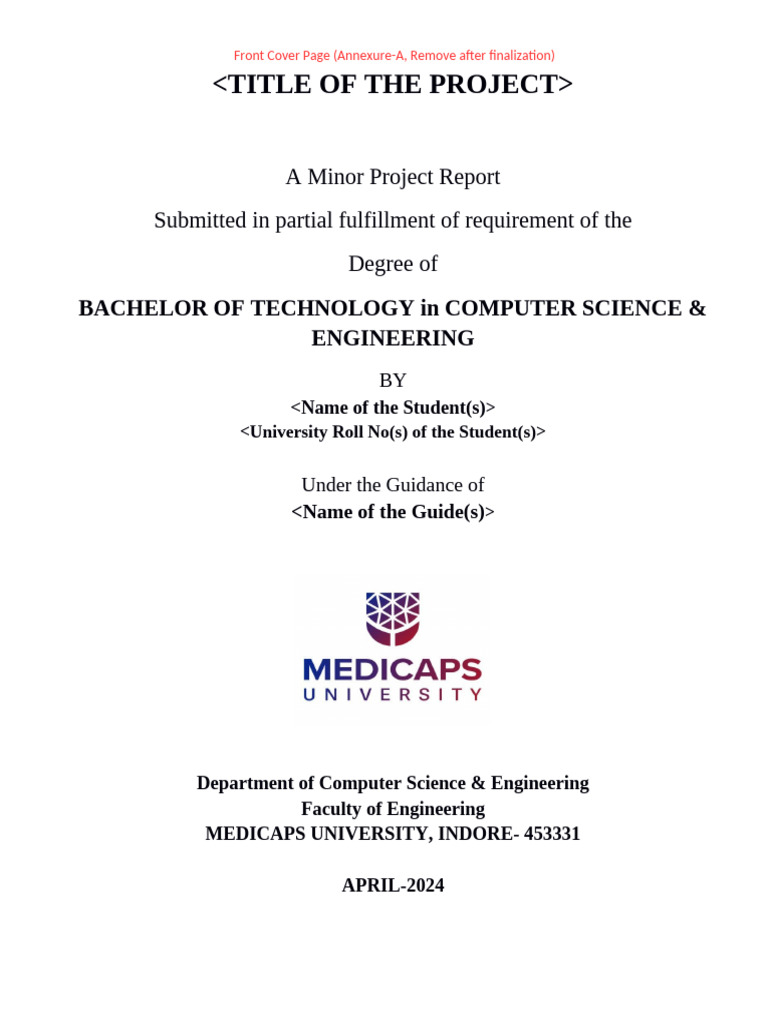 BTech - CSE - MINI Project - Report Format | PDF | Thesis | Databases