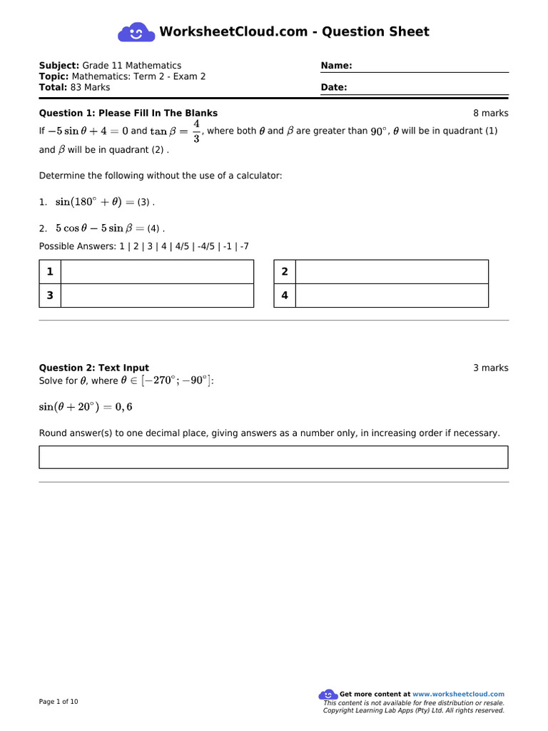 Mathematics Term 2 Exam 2 Worksheet | PDF | Circle | Euclidean Geometry