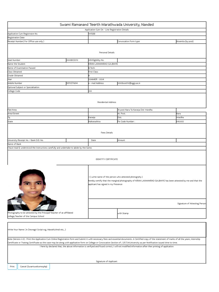 S.R.T.M.university - Convocation Form | PDF