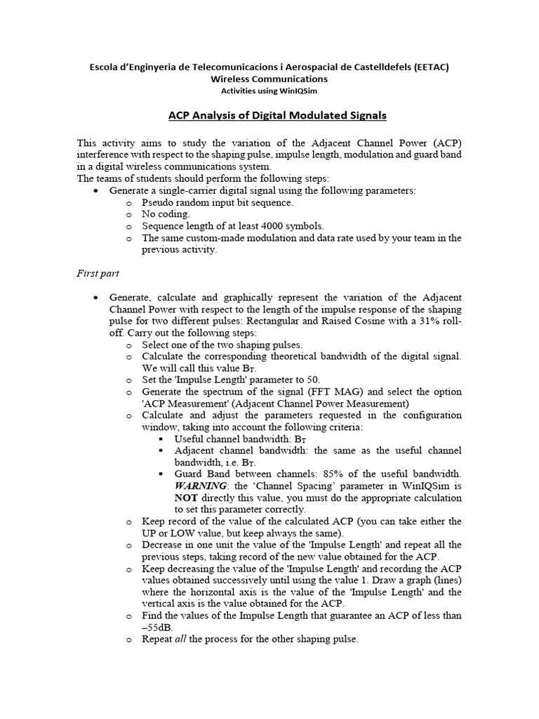 Activity WinIQSim 2 2025 Spring (ACP) | PDF | Bandwidth (Signal Processing) | Modulation