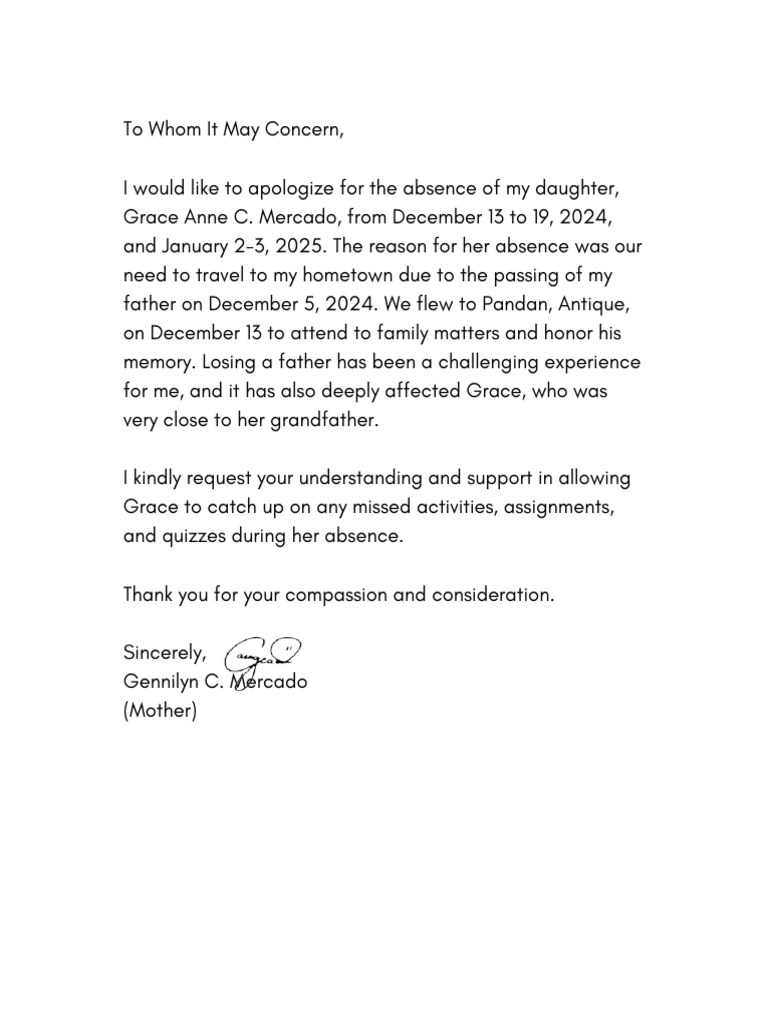 Absent Letter - 20250105 - 225023 - 0000 | PDF