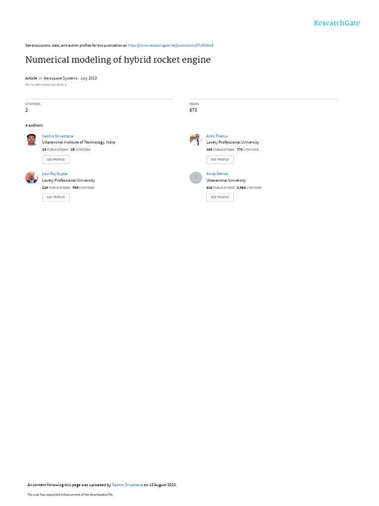 Numerical Modeling of Hybrid Rocket Engine | PDF | Rocket Propellant | Rocket Engine