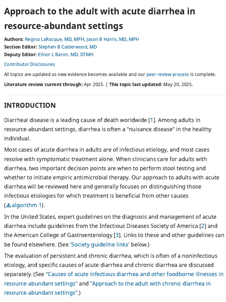Acute Diarrhea Management in Adults | PDF | Diarrhea | Infection