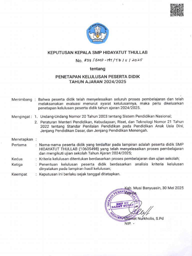 SKL SMP Hidayatut Thullab 2025 | PDF