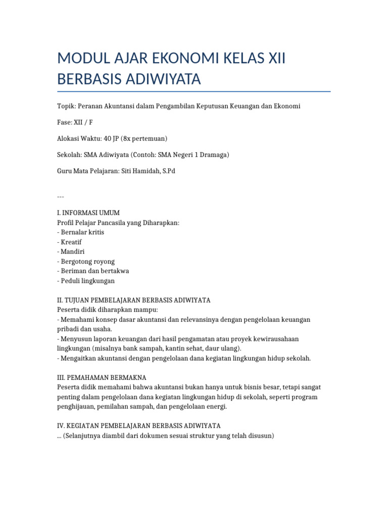 Modul Ekonomi Adiwiyata | PDF