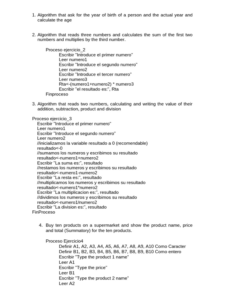 Ejercicios Pseint | PDF