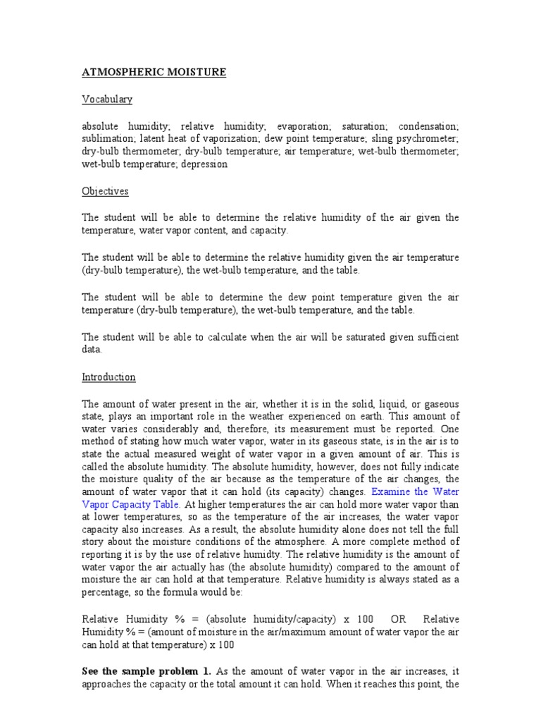 Lab Atmospheric Moisture | PDF | Humidity | Relative Humidity