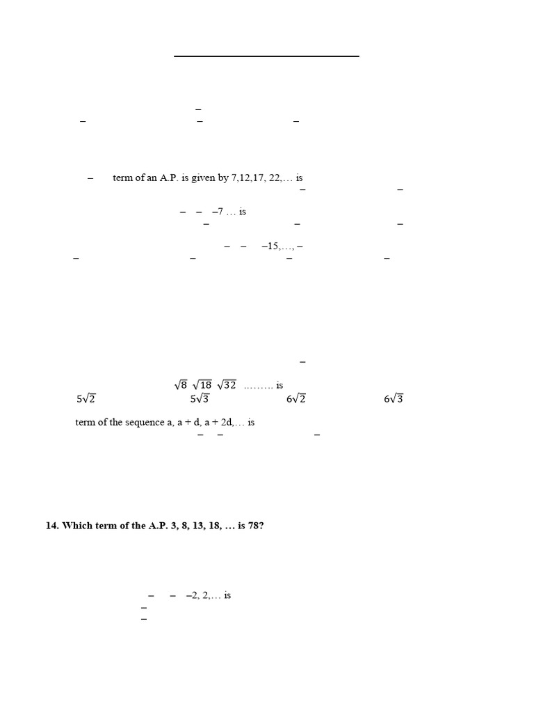Class 10 - Math - ARITHMETIC PROGRESSIONS WORKSHEET 2025-26 | PDF | Numbers | Number Theory