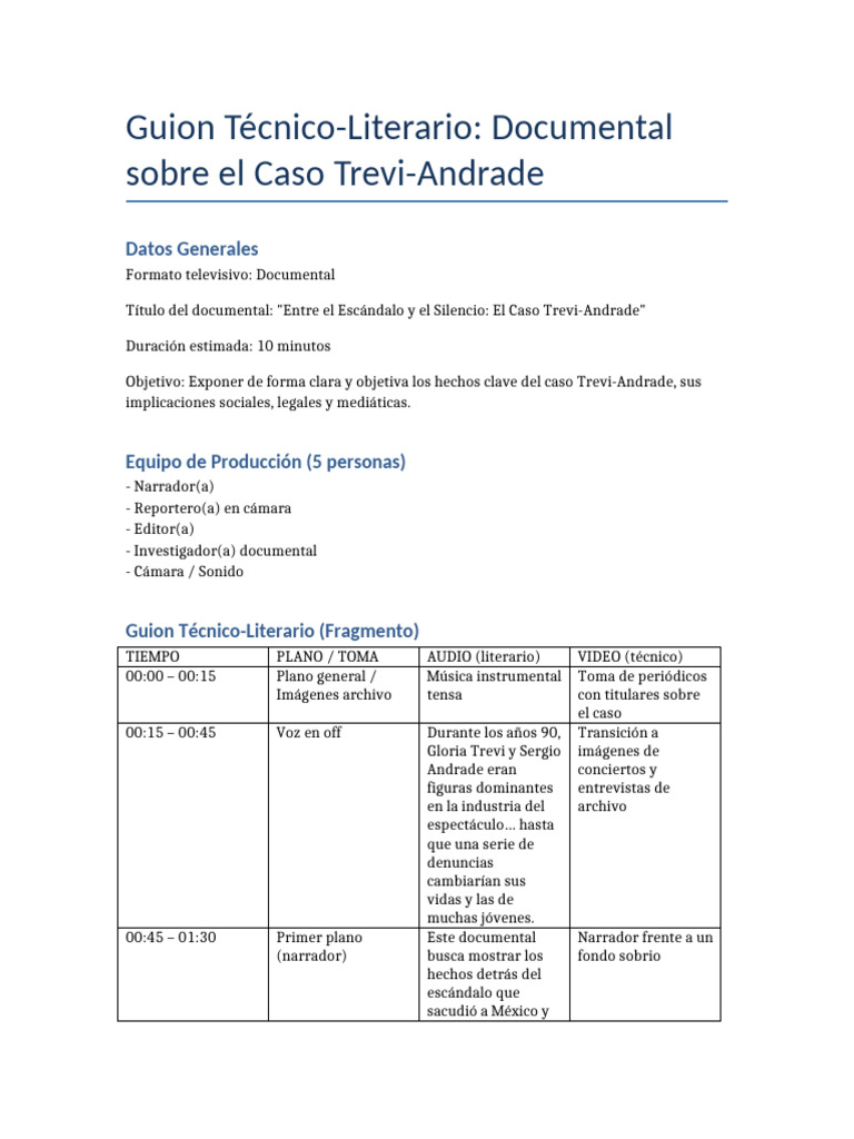 Guion Documental Trevi Andrade | PDF