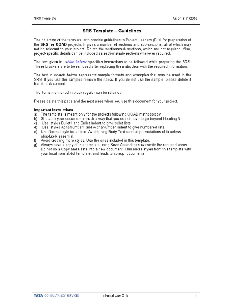 Org It (TCS-iQMS-104) SRS Template For OOAD-Original | PDF | Use Case ...