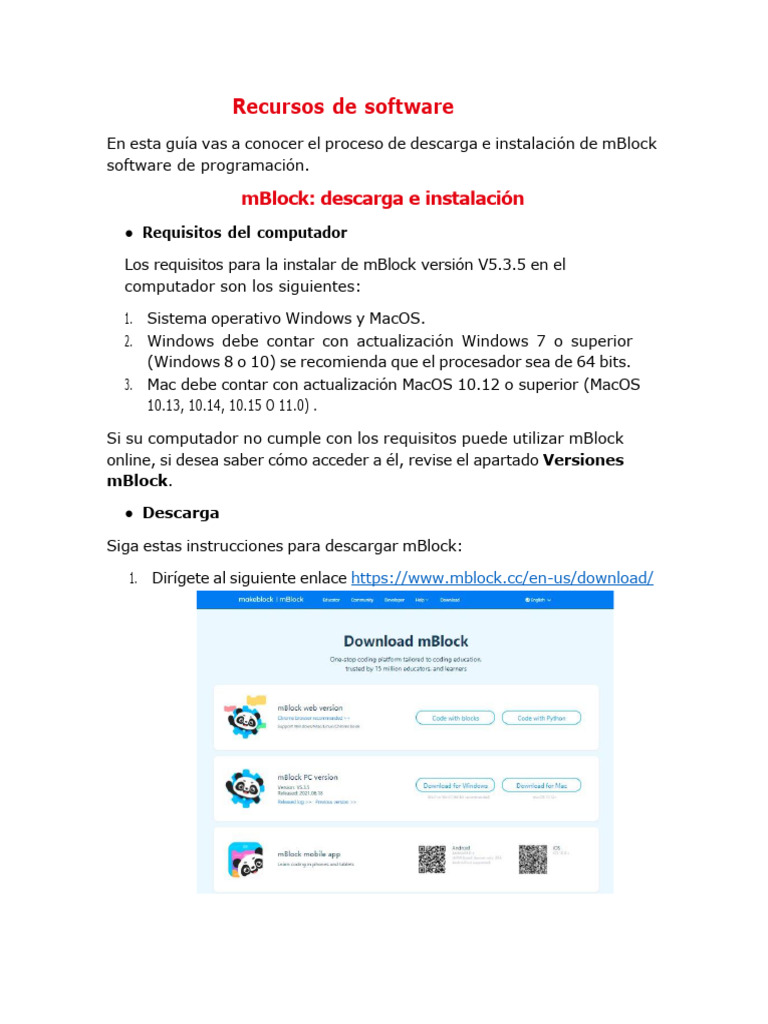 Guía de descarga e instalación de mBlock | PDF | Aplicación movil ...