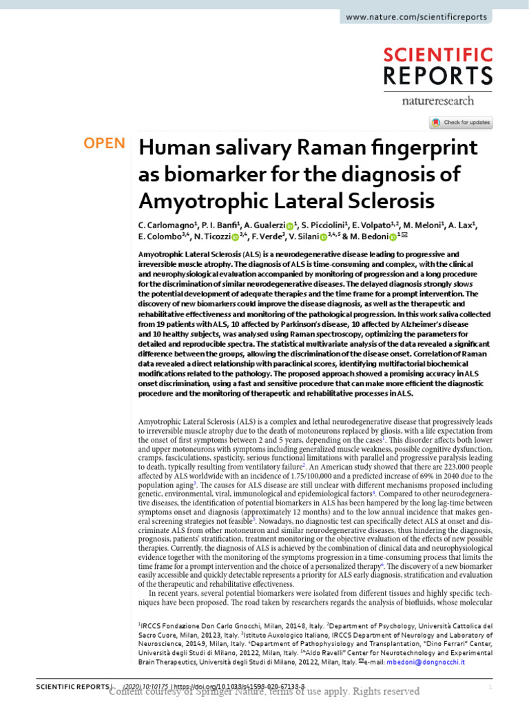 Human Salivary Raman Fingerprint As Biomarker For | PDF | Biomarker ...