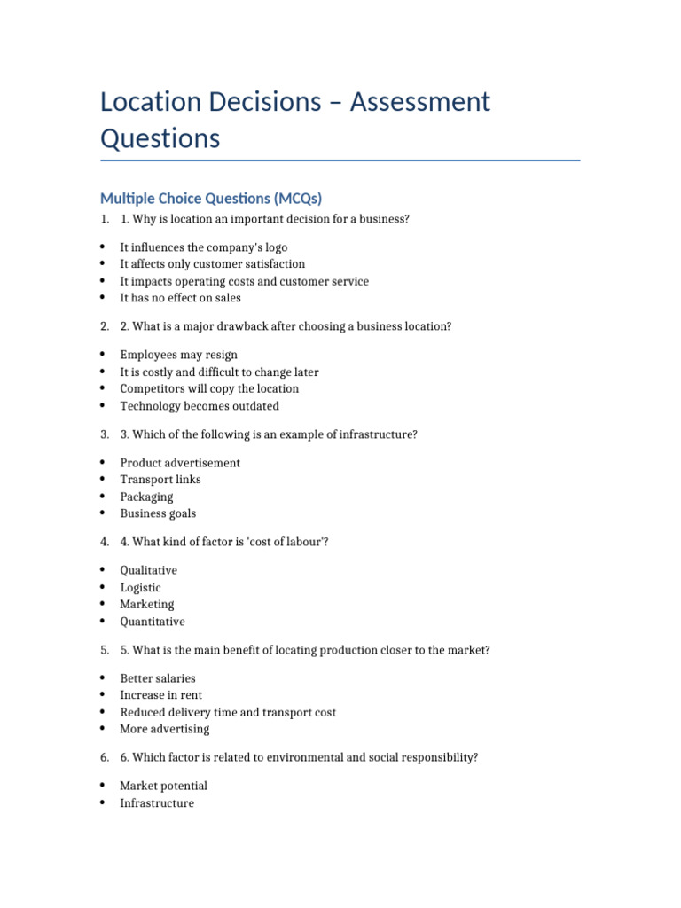 1-Location Decisions Assessment | PDF | Transport | Business
